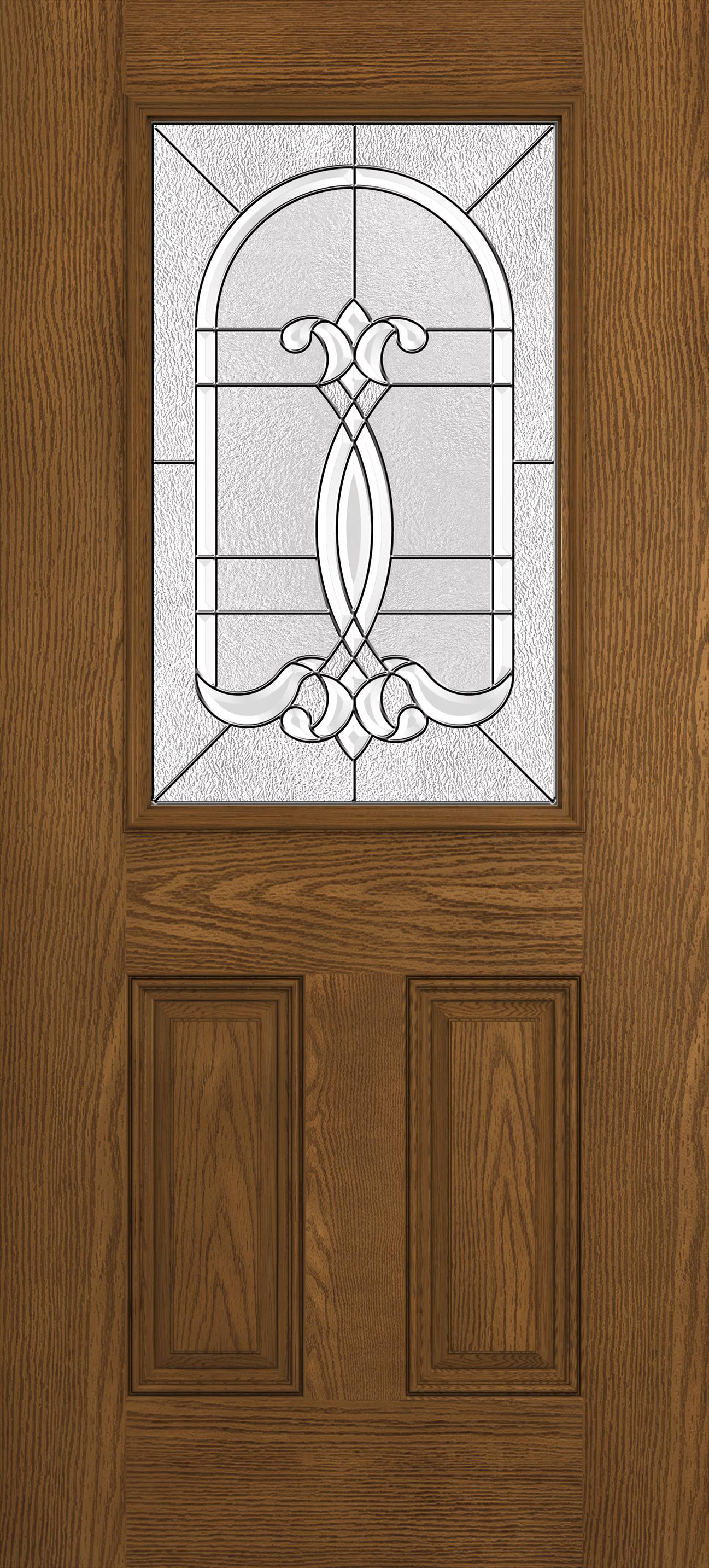Design-Pro™ Fiberglass Exterior Doors: Oak 1/2 View 2-Panel Glass Panel ...